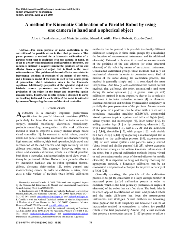 Pdf A Method For Kinematic Calibration Of A Parallel Robot By Using 5547