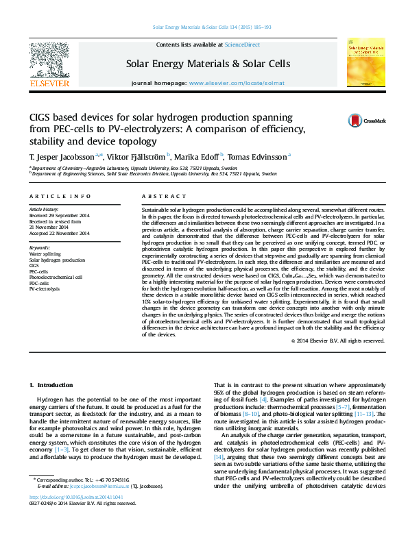 (PDF) CIGS based devices for solar hydrogen production spanning from PEC-cells to PV ...