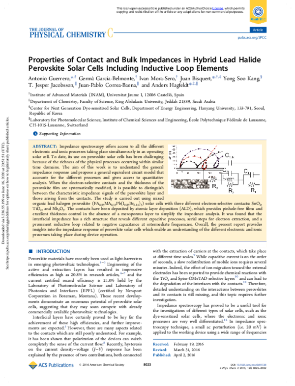 (PDF) Properties of Contact and Bulk Impedances in Hybrid Lead Halide Perovskite Solar Cells ...
