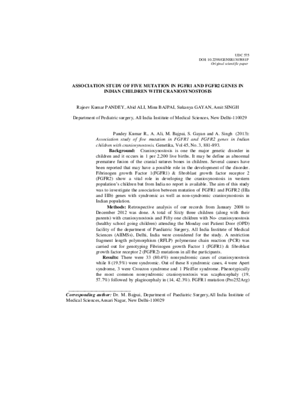 (PDF) Association study of five mutation in FGFR1 and FGFR2 genes in ...