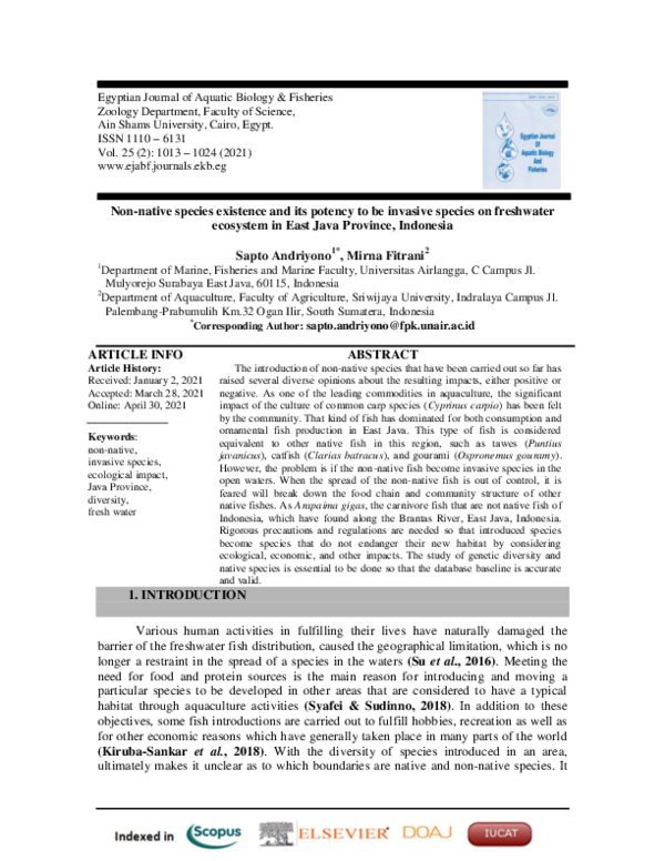(PDF) Non-native species existence and its potency to be invasive ... (PDF) Non-native species existence and its potency to be invasive ...