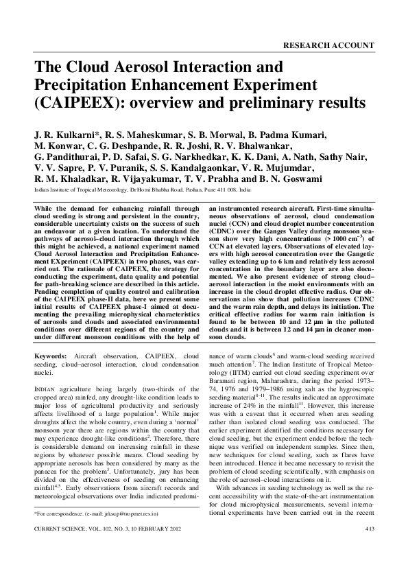 (PDF) The Cloud Aerosol Interaction and Precipitation Enhancement ...