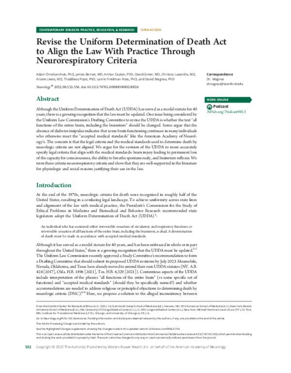 (PDF) Revise the Uniform Determination of Death Act to Align the Law ...