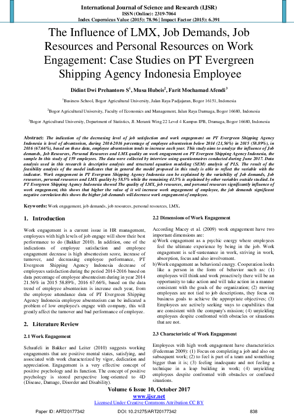 (PDF) The Influence of LMX, Job Demands, Job Resources and Personal Resources on Work Engagement ...