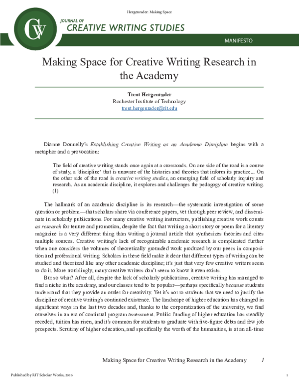 (PDF) Making Space for Creative Writing Research in the Academy