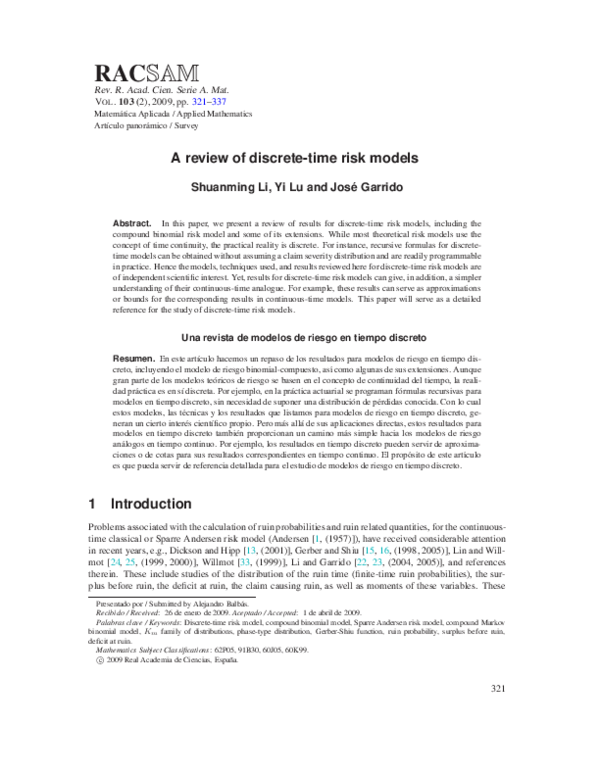 Pdf A Review Of Discrete Time Risk Models