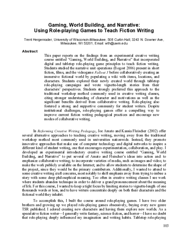 (PDF) Gaming, world building, and narrative: using role-playing games ...