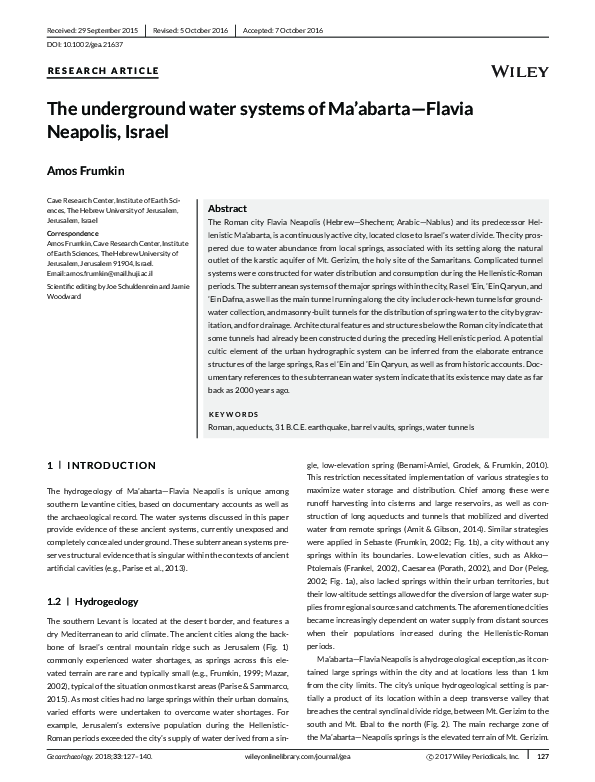 (PDF) The underground water systems of Ma'abarta-Flavia Neapolis ...