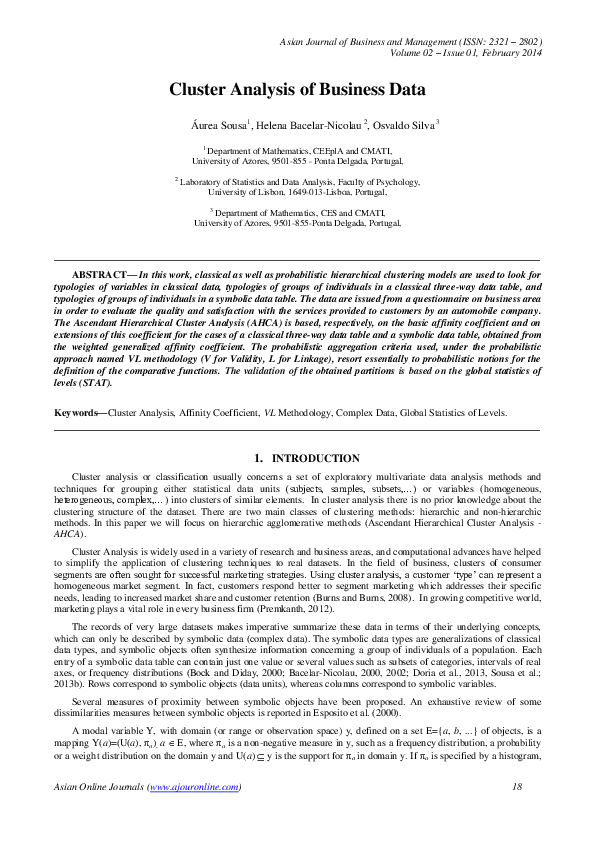 (PDF) Cluster Analysis of Business Data