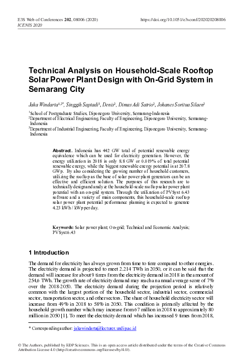 (PDF) Technical Analysis on Household-Scale Rooftop Solar Power Plant ...