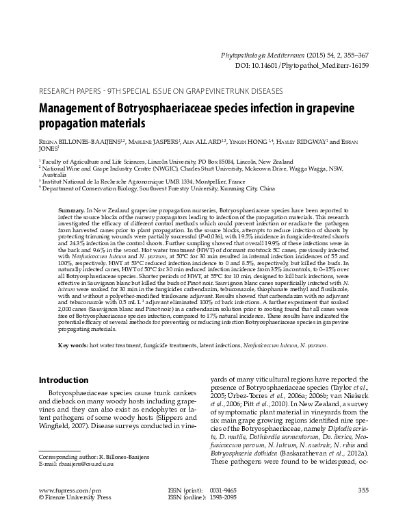 (PDF) Management of Botryosphaeriaceae species infection in grapevine propagation materials