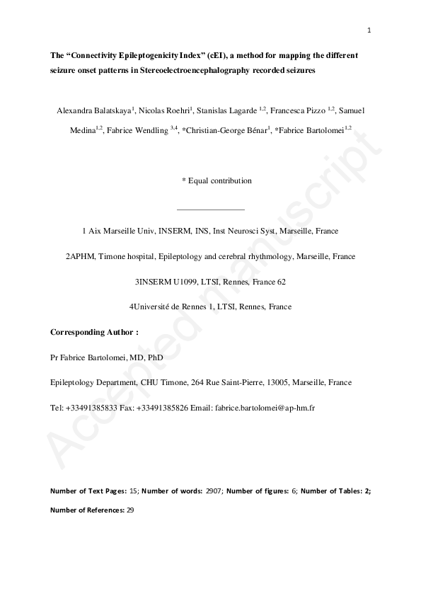 (PDF) The “Connectivity Epileptogenicity Index ” (cEI), a method for mapping the different ...
