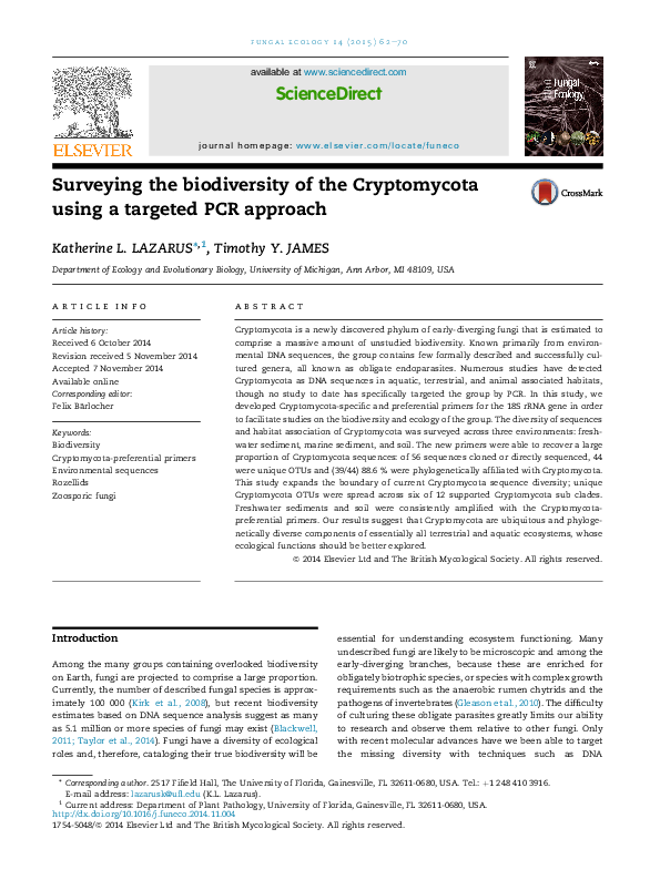 (PDF) Surveying the biodiversity of the Cryptomycota using a targeted ...