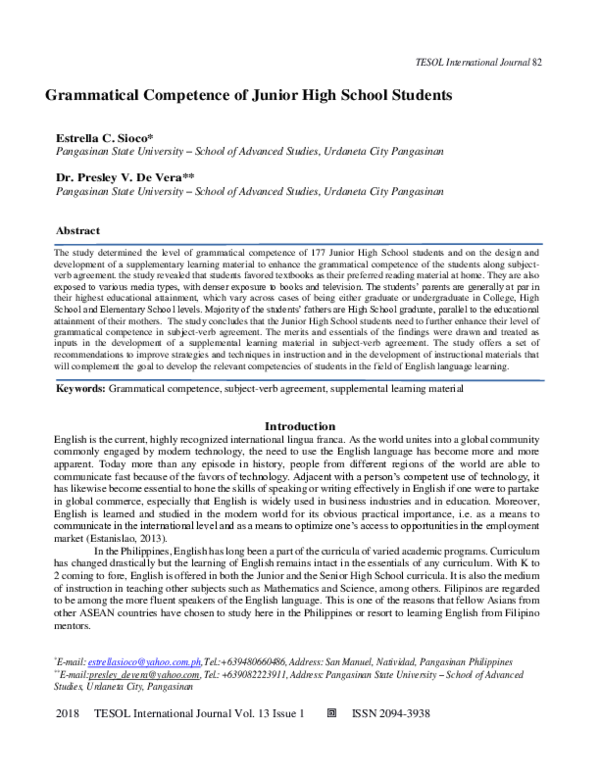 (PDF) Grammatical Competence of Junior High School Students