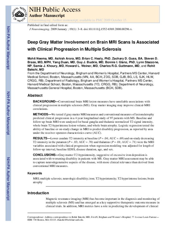 (PDF) Deep Gray Matter Involvement on Brain MRI Scans Is Associated ...