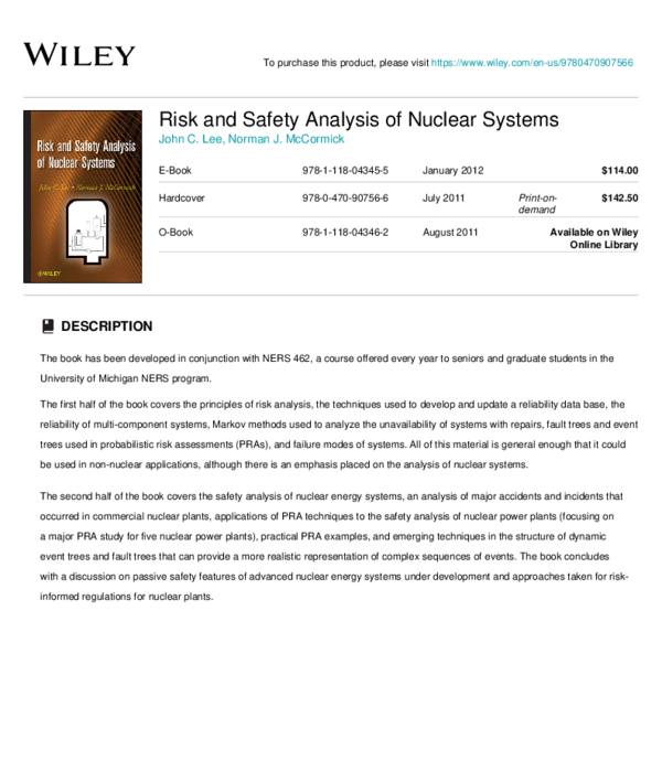 (PDF) Risk and Safety Analysis of Nuclear Systems