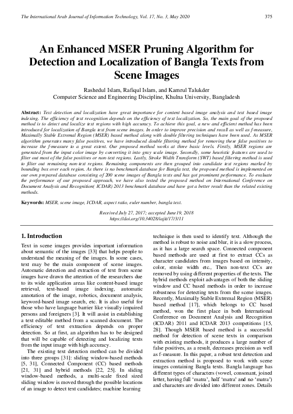 (PDF) An Enhanced MSER Pruning Algorithm for Detection and Localization of Bangla Texts from ...