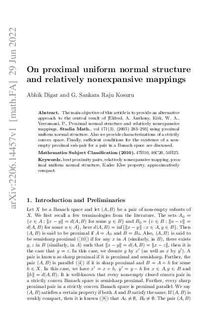 (PDF) On proximal uniform normal structure and relatively nonexpansive mappings