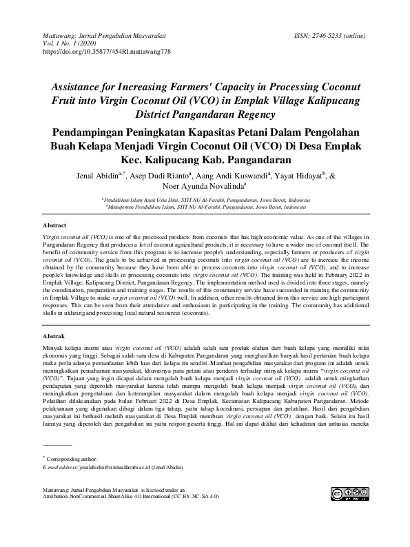 (PDF) Assistance for Increasing Farmers' Capacity in Processing Coconut ...