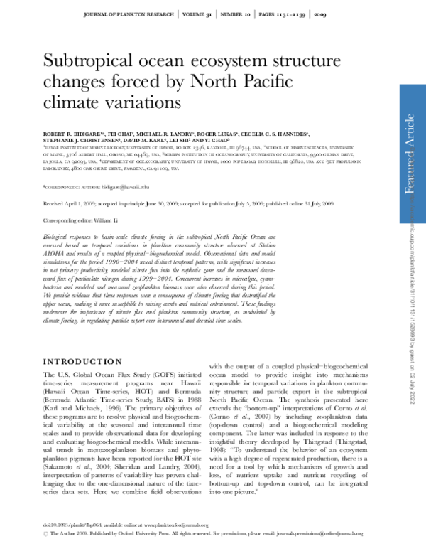 (PDF) Subtropical ocean ecosystem structure changes forced by North ...