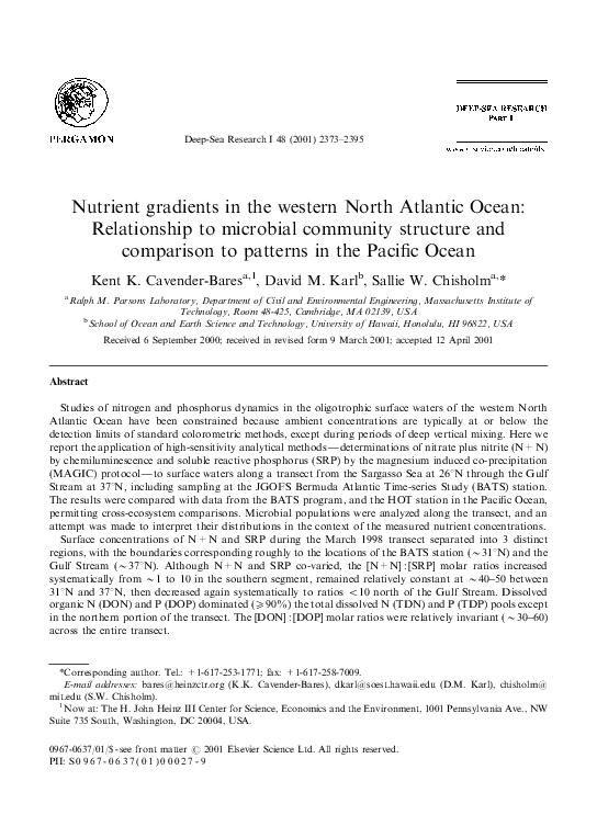 (PDF) Nutrient gradients in the western North Atlantic Ocean: Relationship to microbial ...