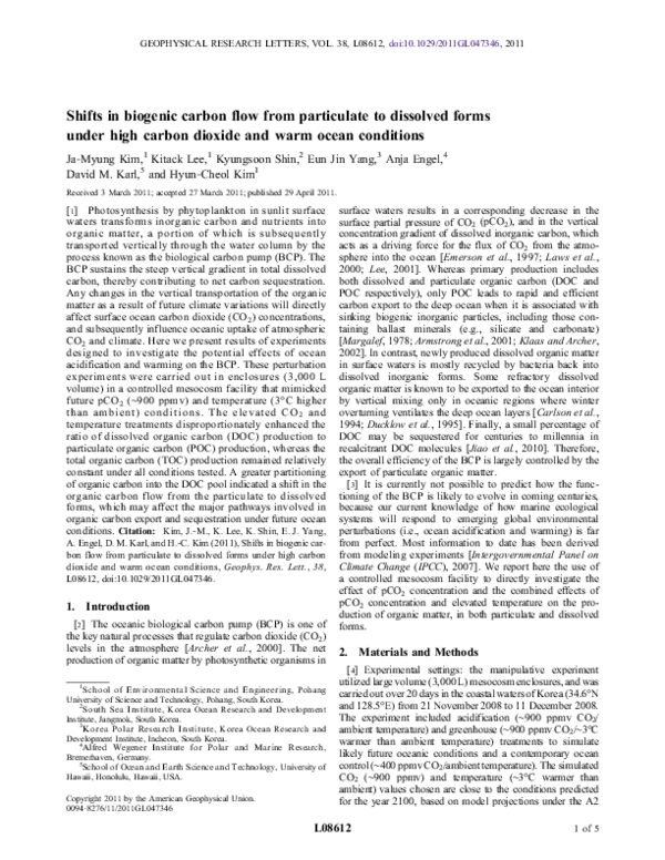 (PDF) Shifts in biogenic carbon flow from particulate to dissolved ...