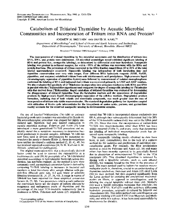 (PDF) Catabolism of Tritiated Thymidine by Aquatic Microbial ...