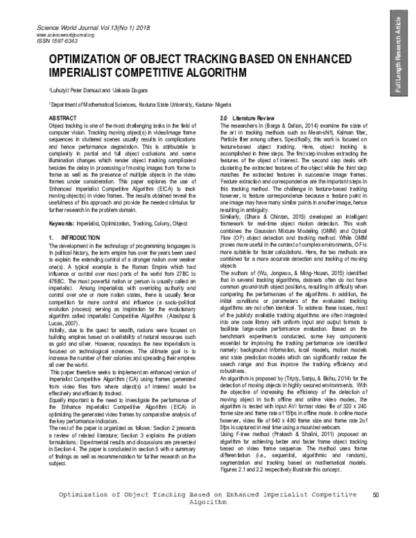 (PDF) Optimization of Object Tracking Based on Enhanced Imperialist ... (PDF) Optimization of Object Tracking Based on Enhanced Imperialist ...