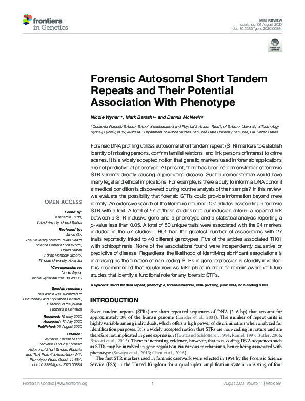 (PDF) Forensic Autosomal Short Tandem Repeats and Their Potential ...