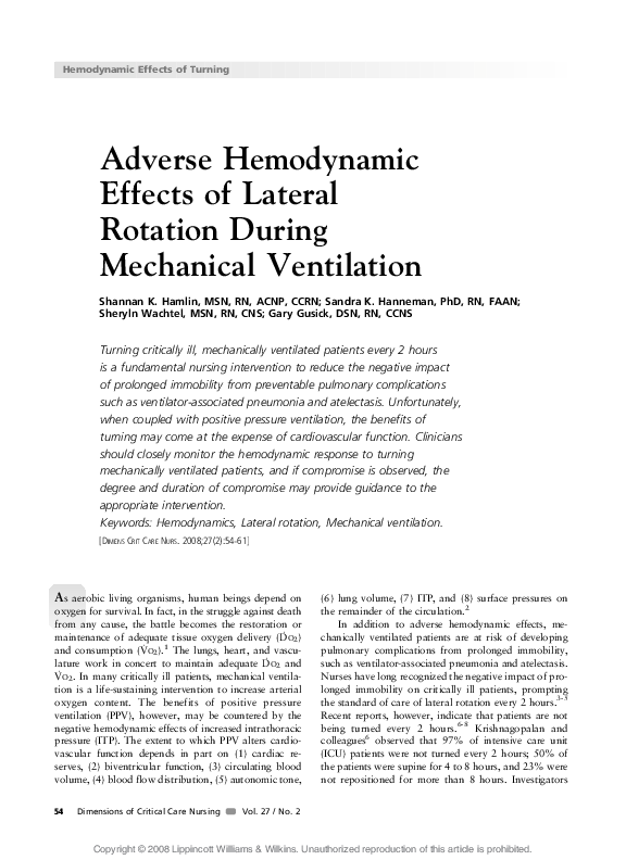 (PDF) Adverse Hemodynamic Effects of Lateral Rotation During Mechanical ...