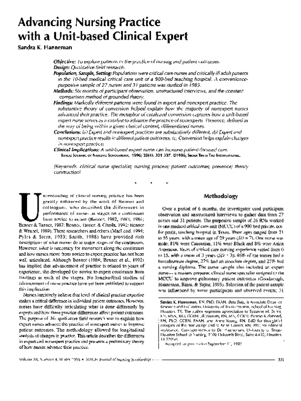 (PDF) Advancing Nursing Practice with a Unit-based Clinical Expert