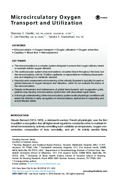 (PDF) Microcirculatory Oxygen Transport and Utilization