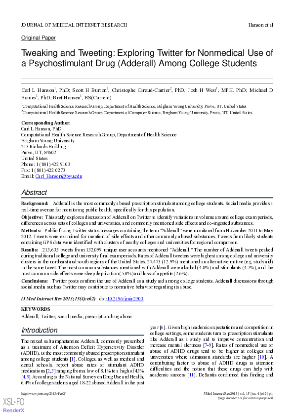 (PDF) Tweaking and Tweeting: Exploring Twitter for Nonmedical Use of a ...