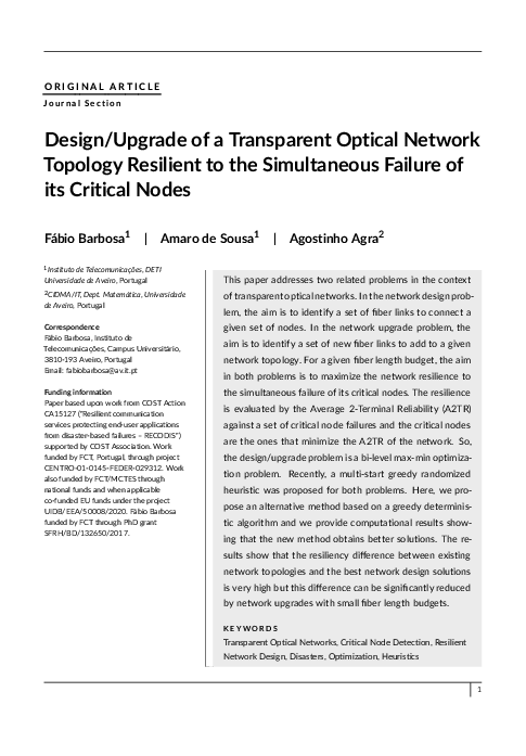 (PDF) Design/upgrade of a transparent optical network topology ...