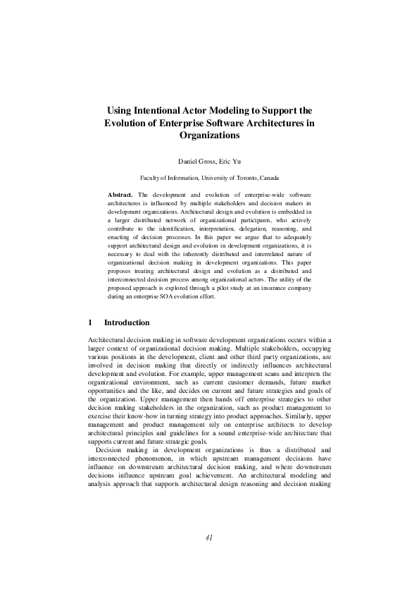 Pdf Using Intentional Actor Modeling To Support The Evolution Of