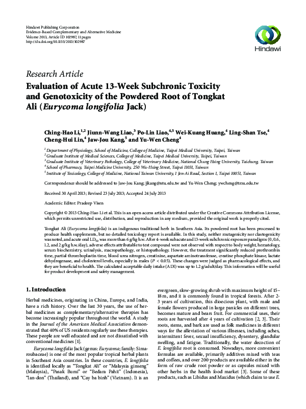 (PDF) Evaluation of Acute 13-Week Subchronic Toxicity and Genotoxicity of the Powdered Root of ...