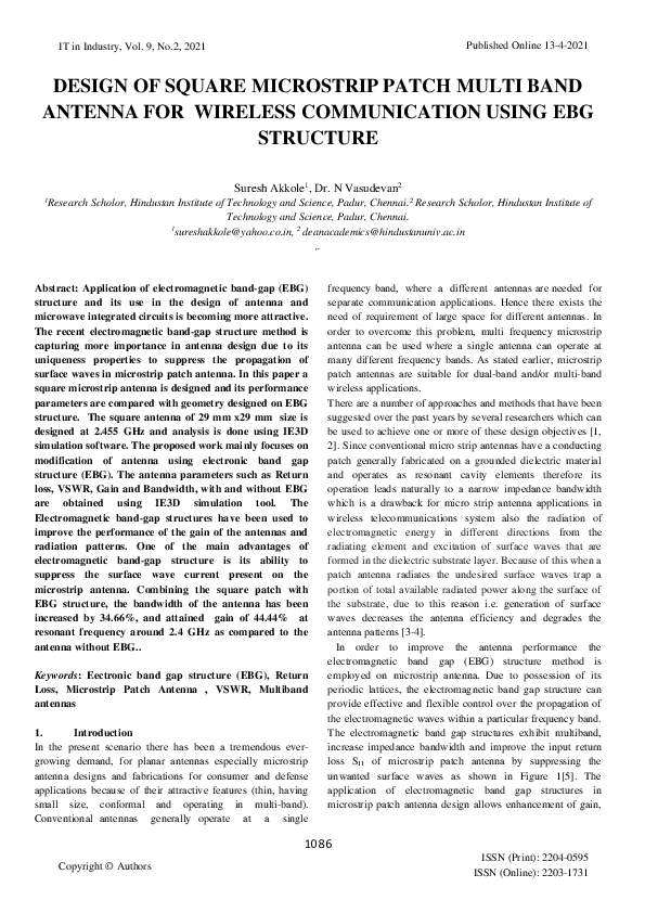 (PDF) Design of Square Microstrip Patch Multi Band Antenna for Wireless ...