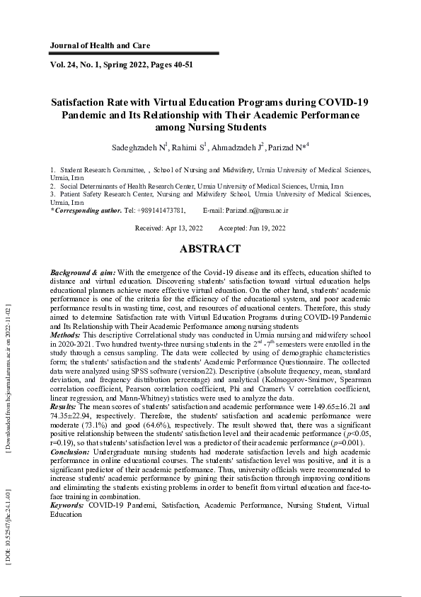 (PDF) Satisfaction Rate with Virtual Education Programs during COVID-19 Pandemic and Its ...