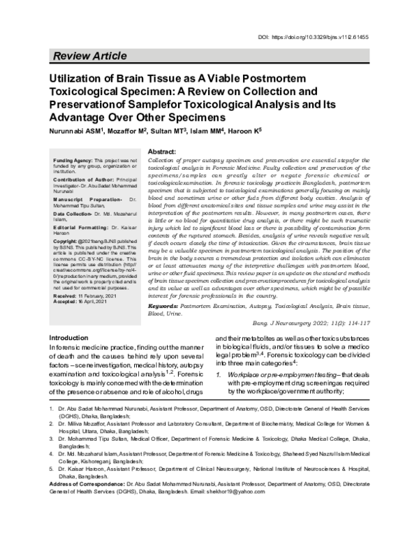 (PDF) Utilization of Brain Tissue as A Viable Postmortem Toxicological ...