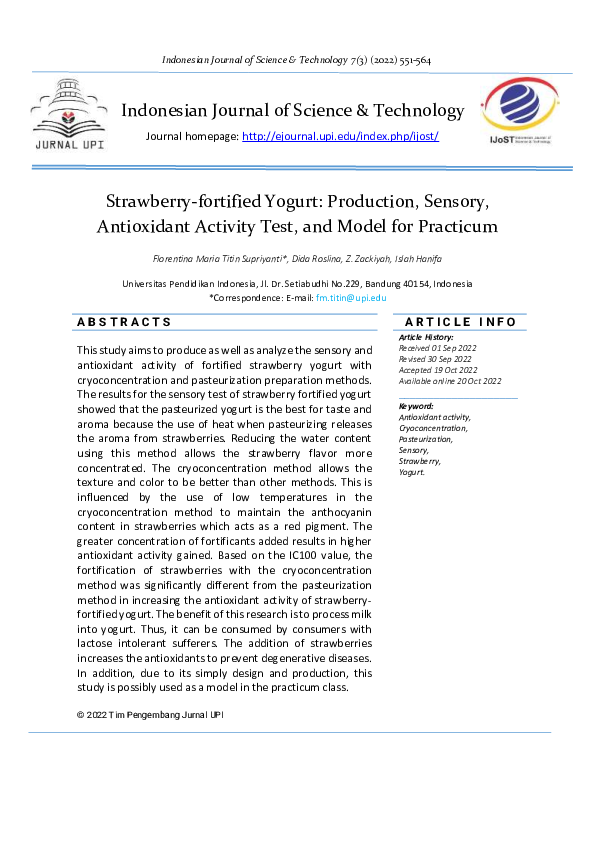 (PDF) Strawberry-fortified Yogurt: Production, Sensory, Antioxidant ...