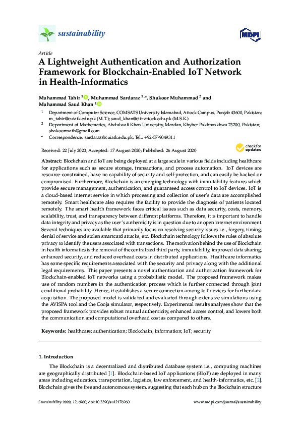 Pdf A Lightweight Authentication And Authorization Framework For Blockchain Enabled Iot