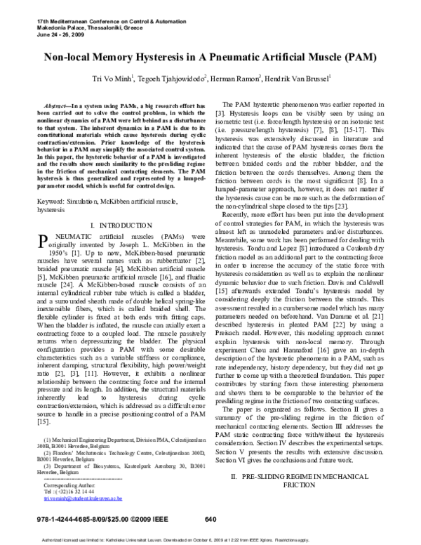 (PDF) Non-local memory hysteresis in a pneumatic artificial muscle (PAM)