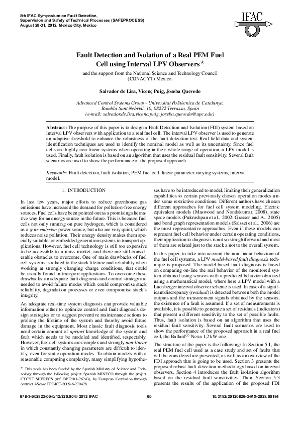 Pdf Fault Detection And Isolation Of A Real Pem Fuel Cell Using Interval Lpv Observers