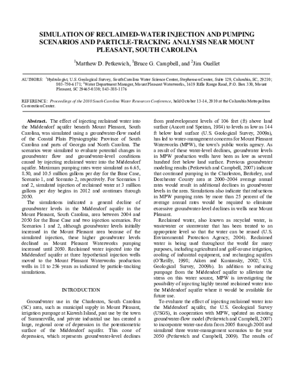 (PDF) Simulation of Reclaimed-Water Injection and Pumping Scenarios and ...