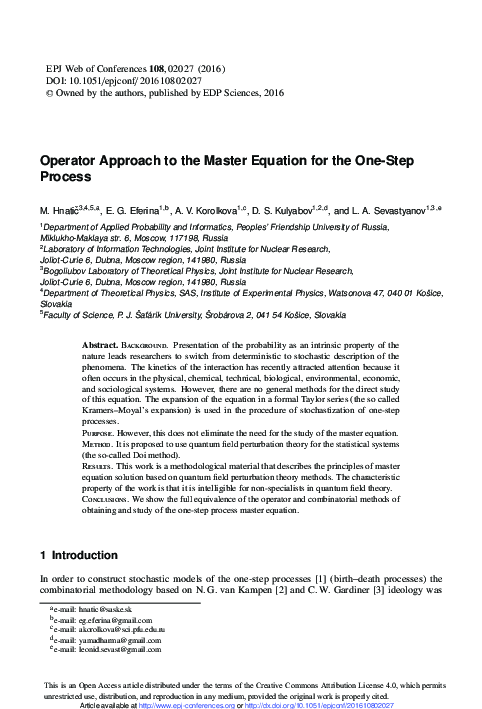 (PDF) Operator Approach to the Master Equation for the One-Step Process