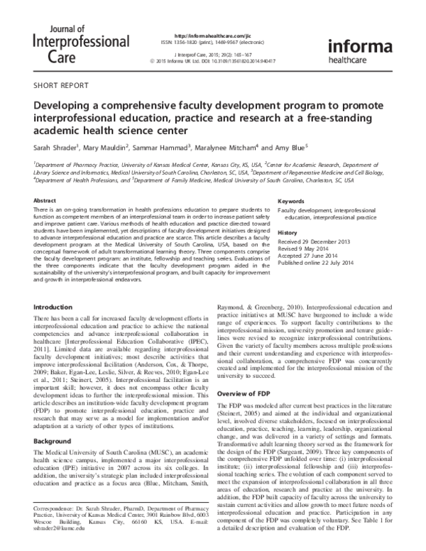 (PDF) Developing a comprehensive faculty development program to promote interprofessional ...