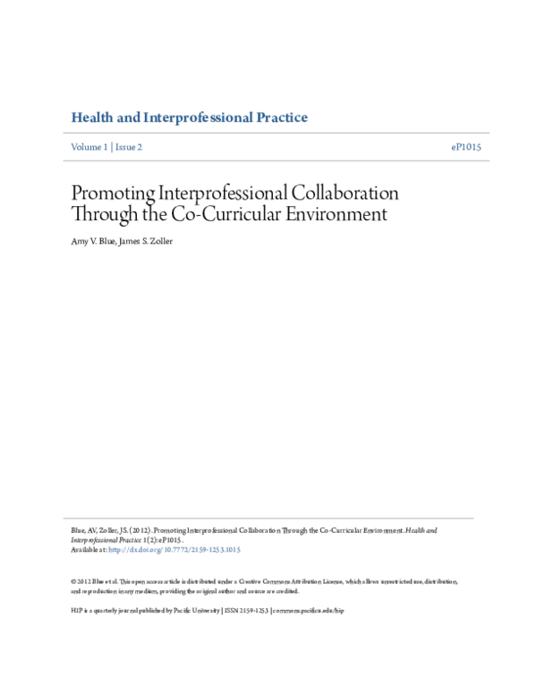 (PDF) Promoting Interprofessional Collaboration Through the Co-Curricular Environment