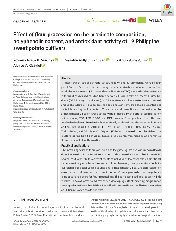 (PDF) Effect of flour processing on the proximate composition, polyphenolic content, and ...