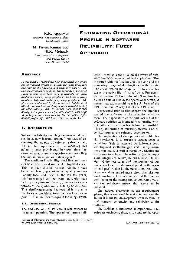 (PDF) Estimating Operational Profile in Software Reliability: Fuzzy Approach