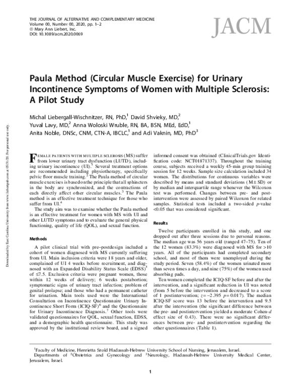 (PDF) Paula Method (Circular Muscle Exercise) for Urinary Incontinence ...